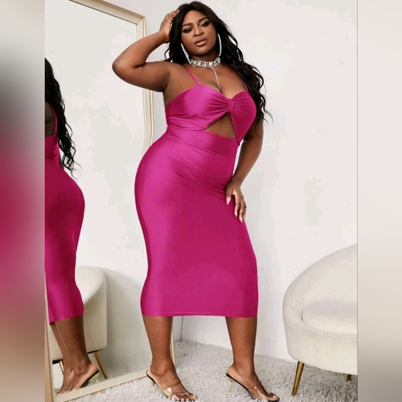 SHEIN | Dresses | Shein Pink Cut Out Front Bodycon Dress 4x 2 | Poshmark